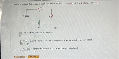 Solved Consider A Series RC Circuit As In The Figure Below Chegg Com