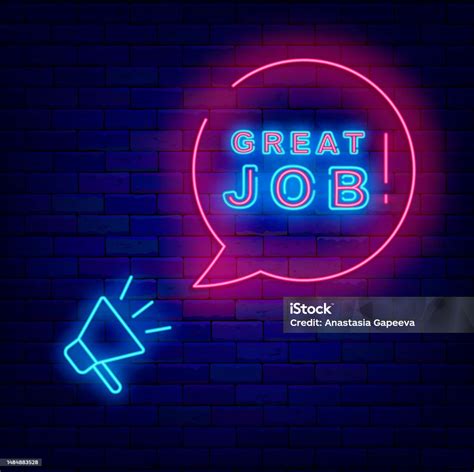 훌륭한 직업 네온 광고 잘 했어 서명 확성기로 말풍선 벡터 스톡 일러스트레이션 개념에 대한 스톡 벡터 아트 및 기타 이미지 개념 경외감 공연 Istock