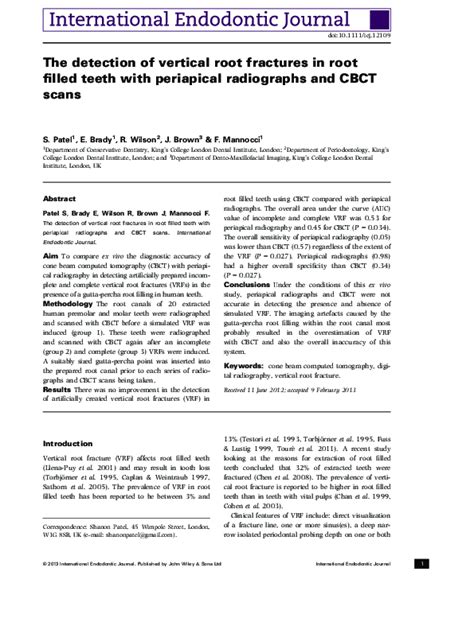 Pdf The Detection Of Vertical Root Fractures In Root Filled Teeth