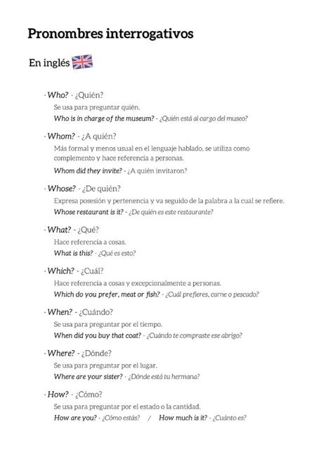 Los pronombres interrogativos en inglés worksheet