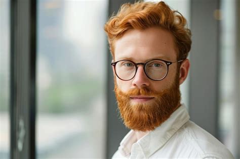 A Man With A Beard And Glasses Looking At The Camera Premium Ai