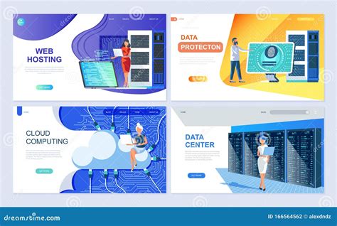 Set Of Landing Page Template For Hosting Data Protection Data Center