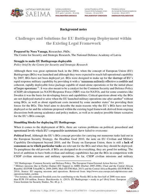 challenges and solutions for eu battlegroup deployment within the