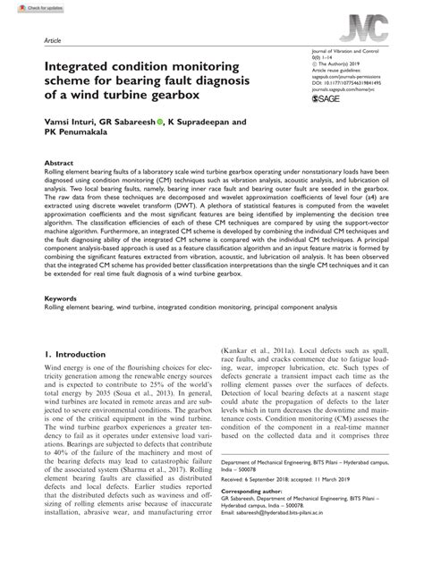 Pdf Integrated Condition Monitoring Scheme For Bearing Fault