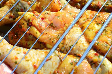 Marinated Chicken Legs On Hot Bbq Charcoal Field Grill 15193846 Stock