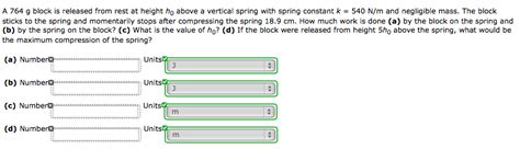 solved a 764 g block is released from rest at height h0