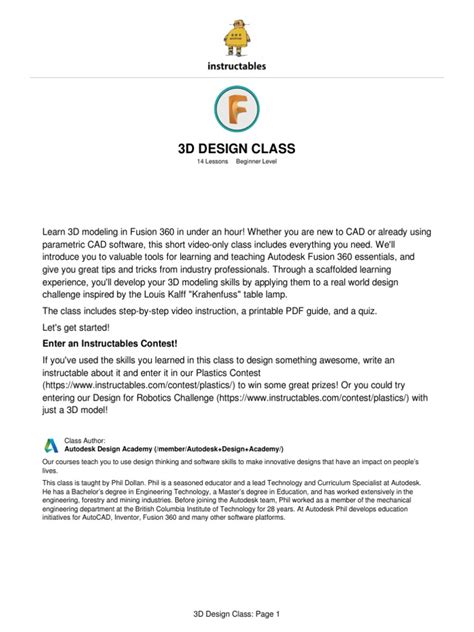3d Design Class Pdf 3 D Computer Graphics Autodesk