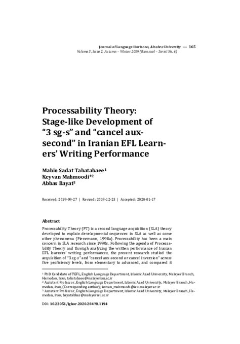 Pdf Processability Theory Stage Like Development Of “3 Sg S” And “cancel Aux Second” In