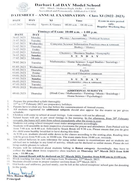 Datesheet Class 11 Th Annual Exam 2022 23 Pdf Pdf Science