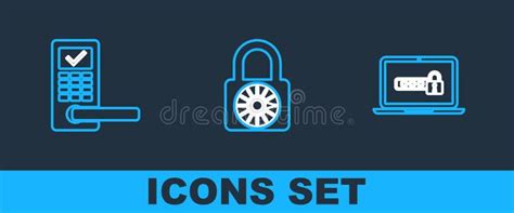 Set Line Laptop With Password Digital Door Lock Wireless And Safe Combination Wheel Icon