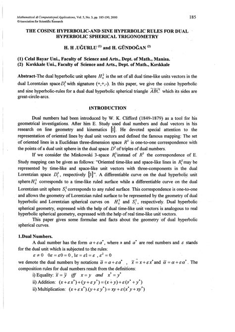 Pdf The Cosine Hyperbolic And Sine Hyperbolic Rules For Dual