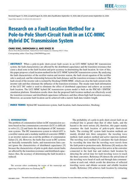 PDF Research On A Fault Location Method For A Pole To Pole Short Circuit Fault In An LCC MMC