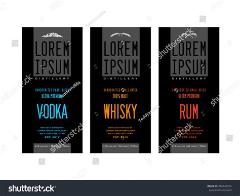 Liquor Bottle Label Designs Vodka Whisky Stock Vector Royalty Free