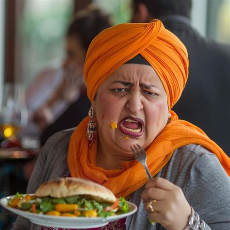 Premium Photo Portrait Of Resilience Sikh Womans Reaction To Salad