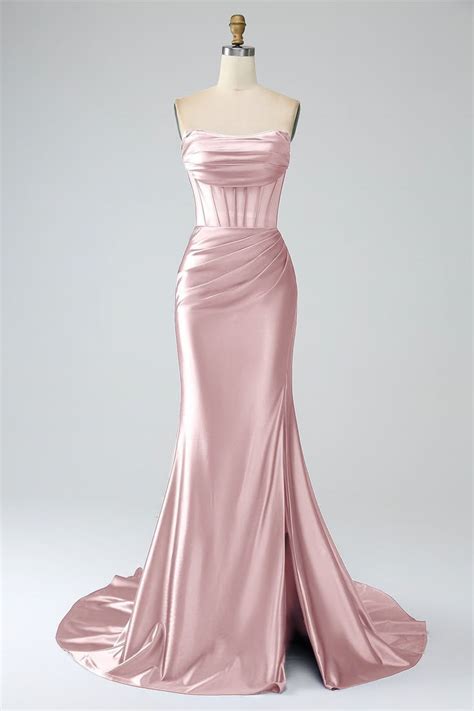 Womens Dresses Pink Silk Dress For Prom Light Pink Satin Prom Dress