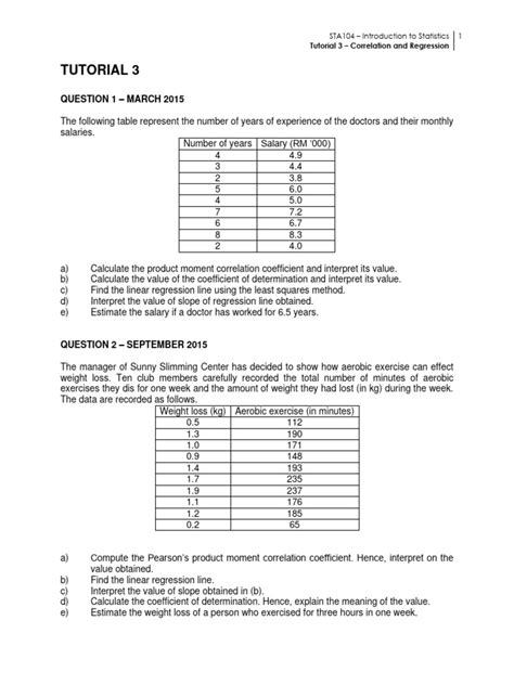 Tutorial 3 Sta104 Pdf Coefficient Of Determination Linear Regression