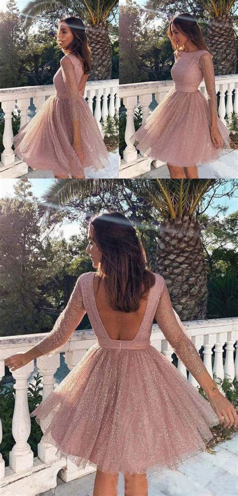 Elegant Long Sleeve Short Homecoming Dresses Backless Above Knee Formal