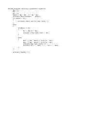 Testcase Clean Program Solving A Quadratic Equation A B