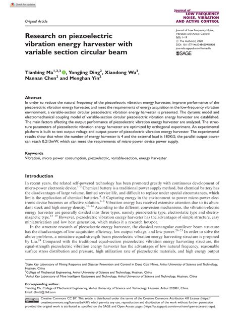 Pdf Research On Piezoelectric Vibration Energy Harvester With Variable Section Circular Beam