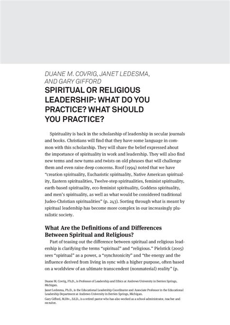 Spiritual Or Religious Leadership Exercises Religion Docsity