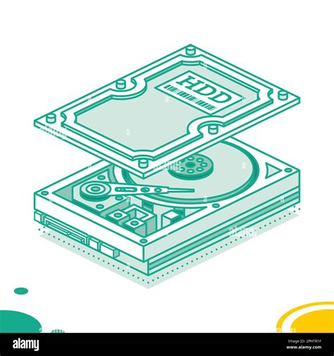 Hard Disk Drive Isometric Outline Concept Highly Detailed Open Hdd