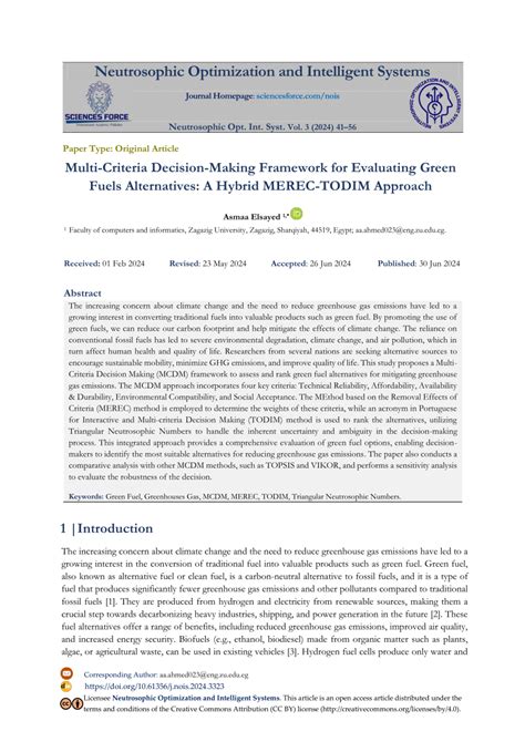 Pdf Multi Criteria Decision Making Framework For Evaluating Green Fuels Alternatives A Hybrid