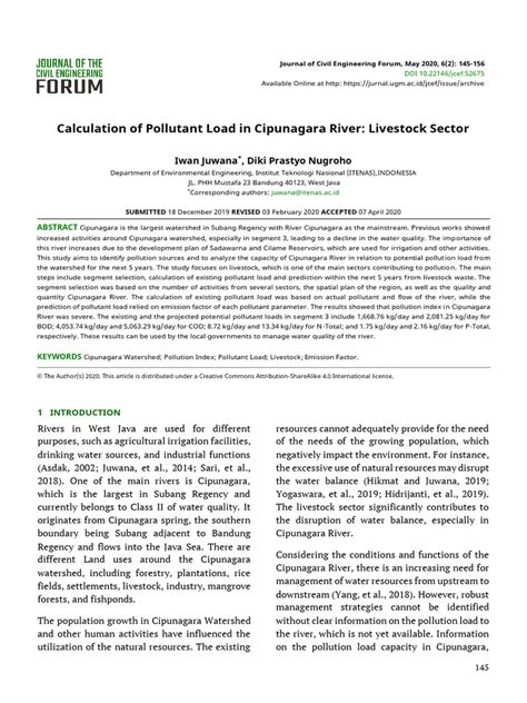 Calculation Of Pollutant Load In Cipunagara River Pdf Water Quality
