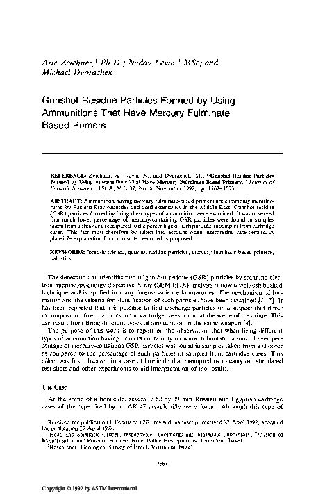 Gunshot Residue Particles Formed By Using Ammunitions That Have Mercury