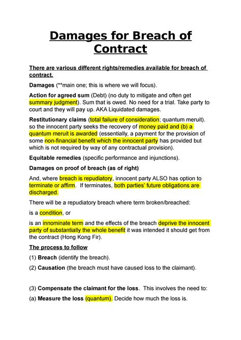 Damages For Breach Of Contract 2 Damages For Breach Of Contract There
