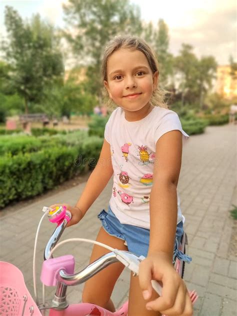 Cute And Happy Girl On A Bicycle Close Up Stock Image Image Of