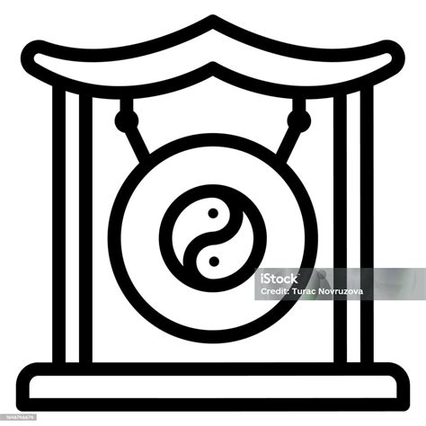 중국 징 라인 아이콘 중국 중추절 개념 흰색 배경에 아시아 악기 기호 전통적인 공 중국 아이콘 개요 스타일 벡터 그래픽 Mid