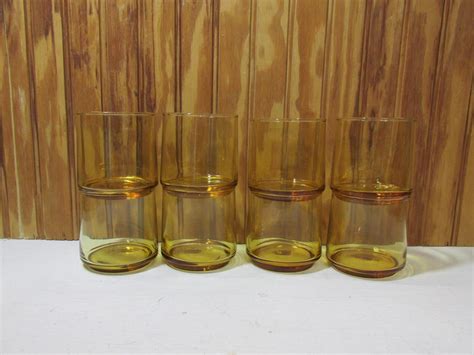 Vintage Set Of 8 Anchor Hocking Finlandia Amber Glasses Juice Water
