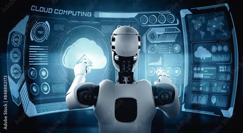 MLP D Illustration AI Robot Using Cloud Computing Technology To Store Data On Online Server