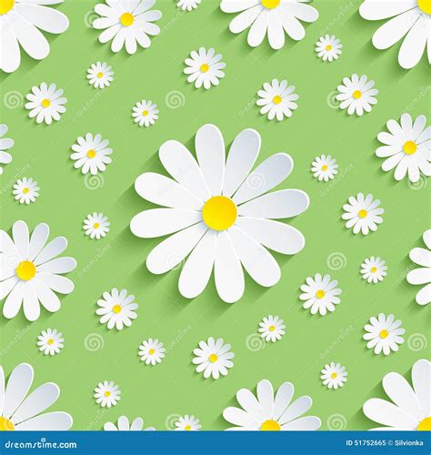 Spring Green Seamless Pattern With White Chamomile Stock Vector Image