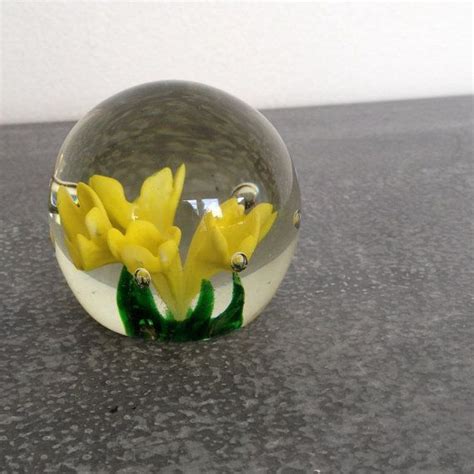 Vintage Blown Glass Paperweight Yellow Flower Glass Etsy Glass