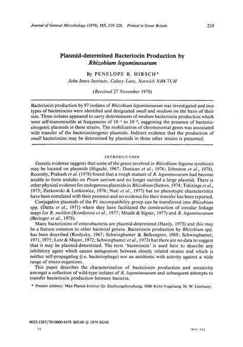 Pdf Plasmid Determined Bacteriocin Production By Rhizobium Leguminosarum