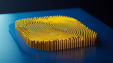 Abstract Fingerprint 3d Render Yellow Lines On Blue Background Security And Identity