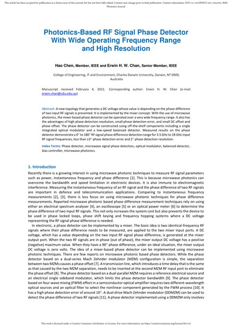 Pdf Photonics Based Rf Signal Phase Detector With Wide Operating