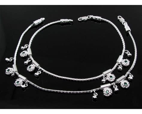 Precious Green Cz 925 Sterling Silver Anklets Ankle Bracelet Chain Pair