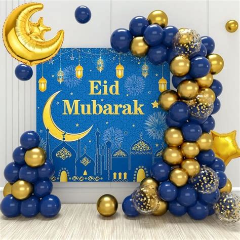 Eid Mubarak Ramadan Décoration Ballons Set 70 Pièces Ballons en Or