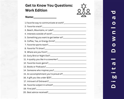 Get To Know You Questions • Workplace Get To Know You Game • Employee