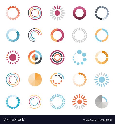 Loading Circles Flat Style Icon Set Design Vector Image
