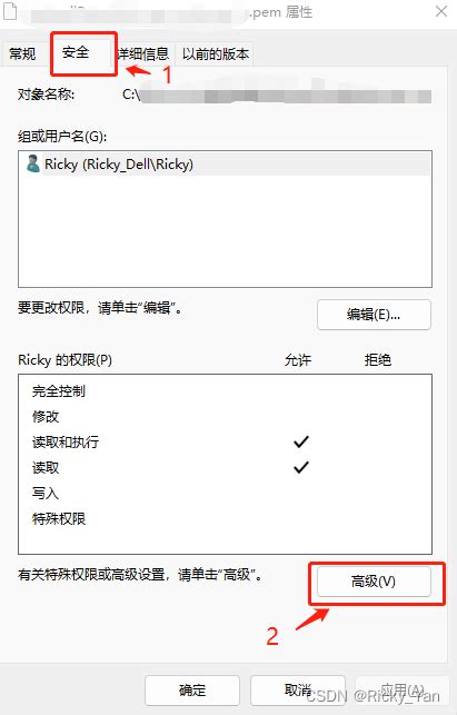 windows连接ssh时 permissions for ‘ pem‘ are too open解决方法 it is required