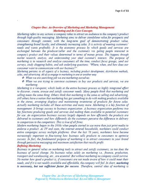 Chapter One Overview Of Principles Of Marketing Pdf Marketing Sales