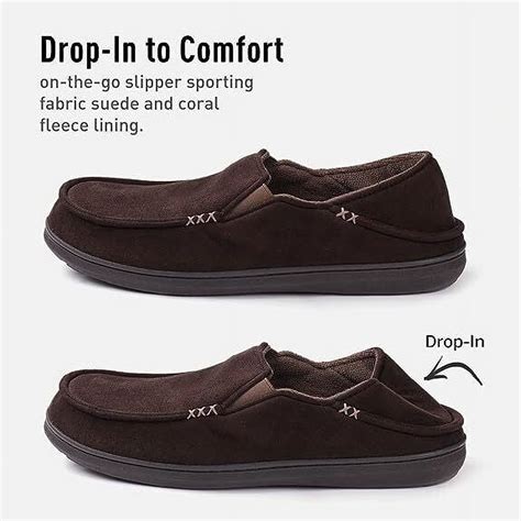 Zizor Mens Comfy Moccasin Slippers Drop Heel Memory Foam House Shoes