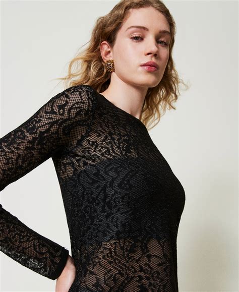 Жаккардовый трикотажный топ с кружевным эффектом 242tp3011 Twinset — купить в интернет магазине