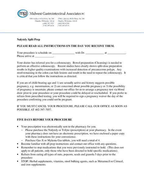 Fillable Online Nulytely Split Prep Instructions Fax Email Print