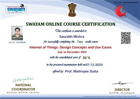 Nptel Iot Learning Achievement Saurabh Mishra