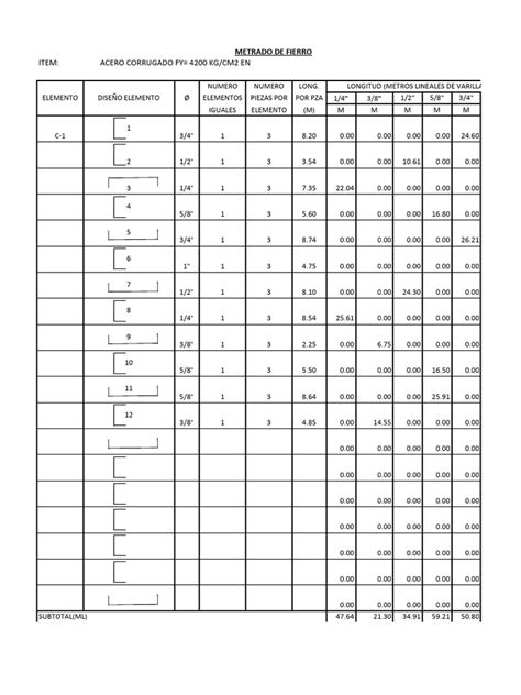 Planilla Metrados Acero Pdf