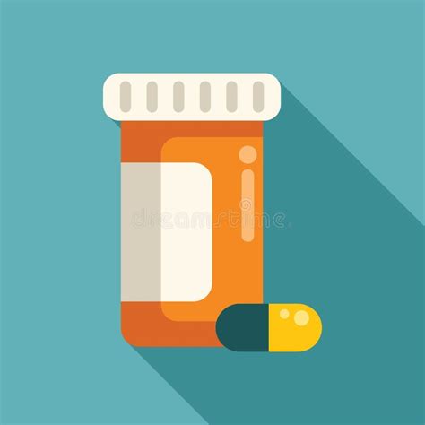 Orange Pill Bottle Lying With One Pill Out In Flat Design Style Stock